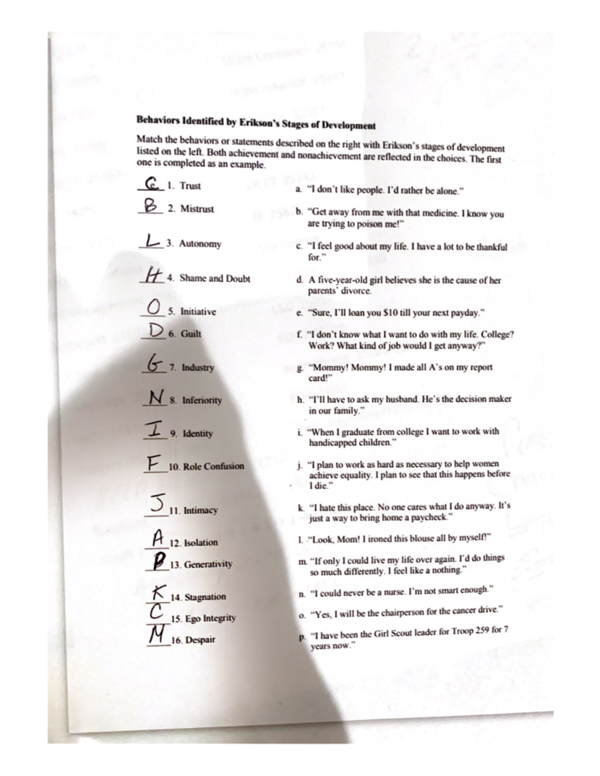 Eric Erickson Activity Answer Sheet - Studocu