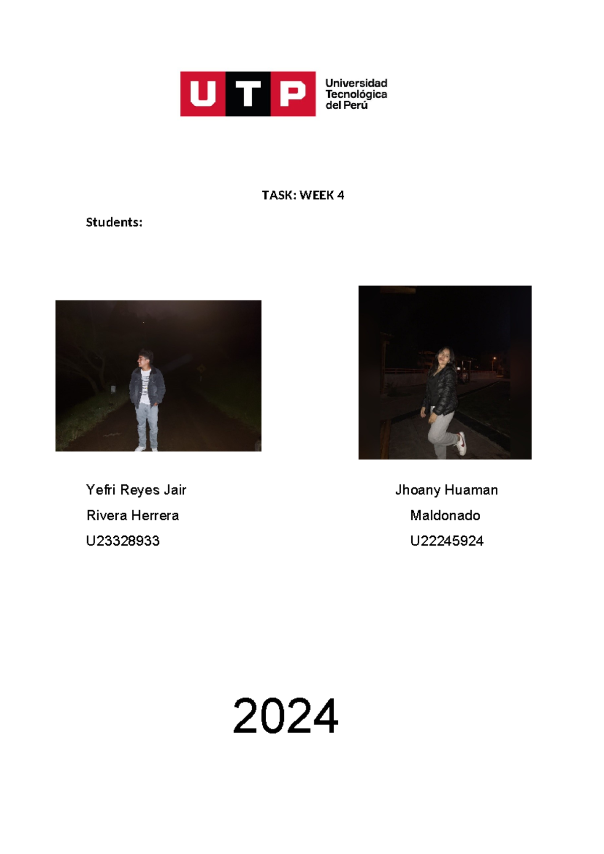 TASK WEEK 4 - Ingles 1 - TASK: WEEK 4 Students: Yefri Reyes Jair Jhoany Huaman Rivera Herrera ...