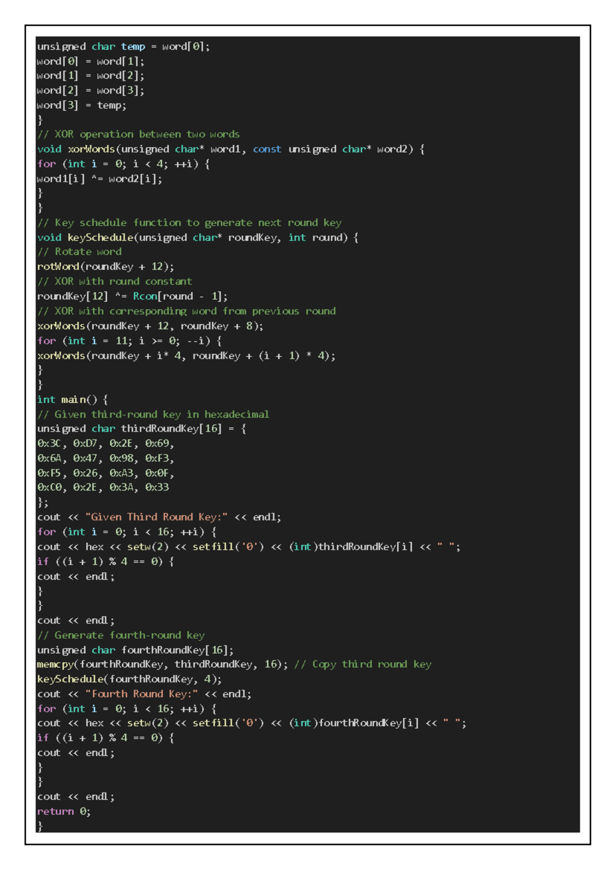 Md5 - assignment - unsigned char temp = word[ 0 ]; word[ 0 ] = word[ 1 ...