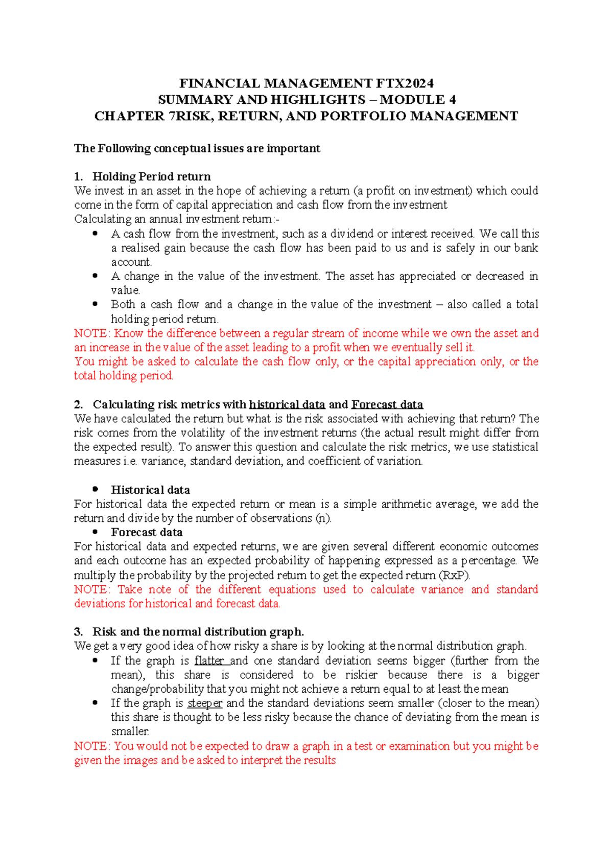 Module 4 - Summary and Highlights -RRPM - FINANCIAL MANAGEMENT FTX ...