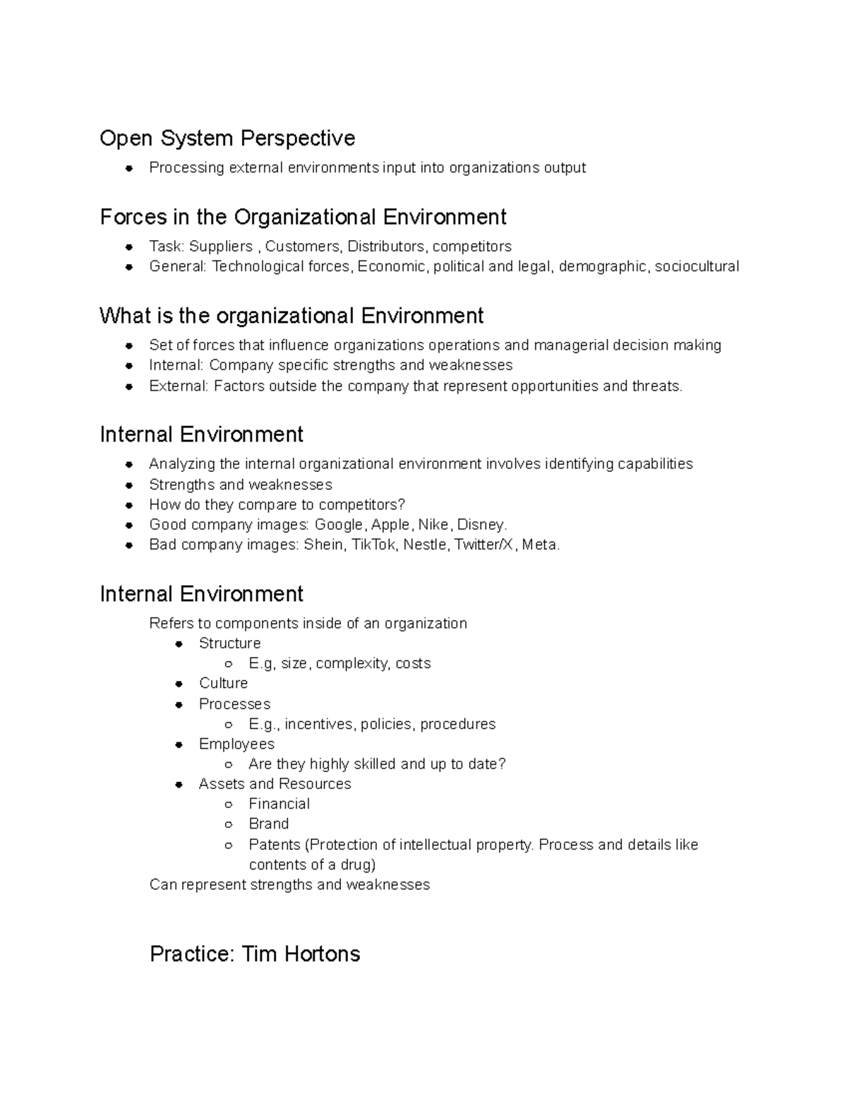 Management Chapter 2 Notes - Open System Perspective Processing ...