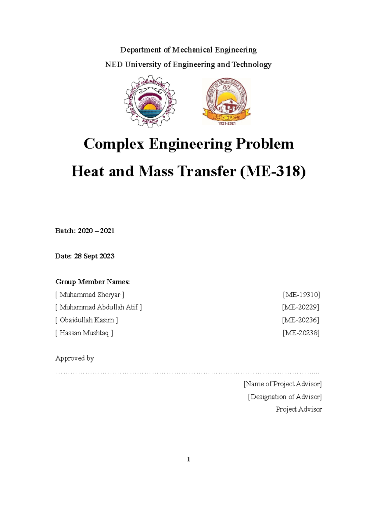 HMT Final CEP Report ME-20220-1 - Department of Mechanical Engineering NED University of ...