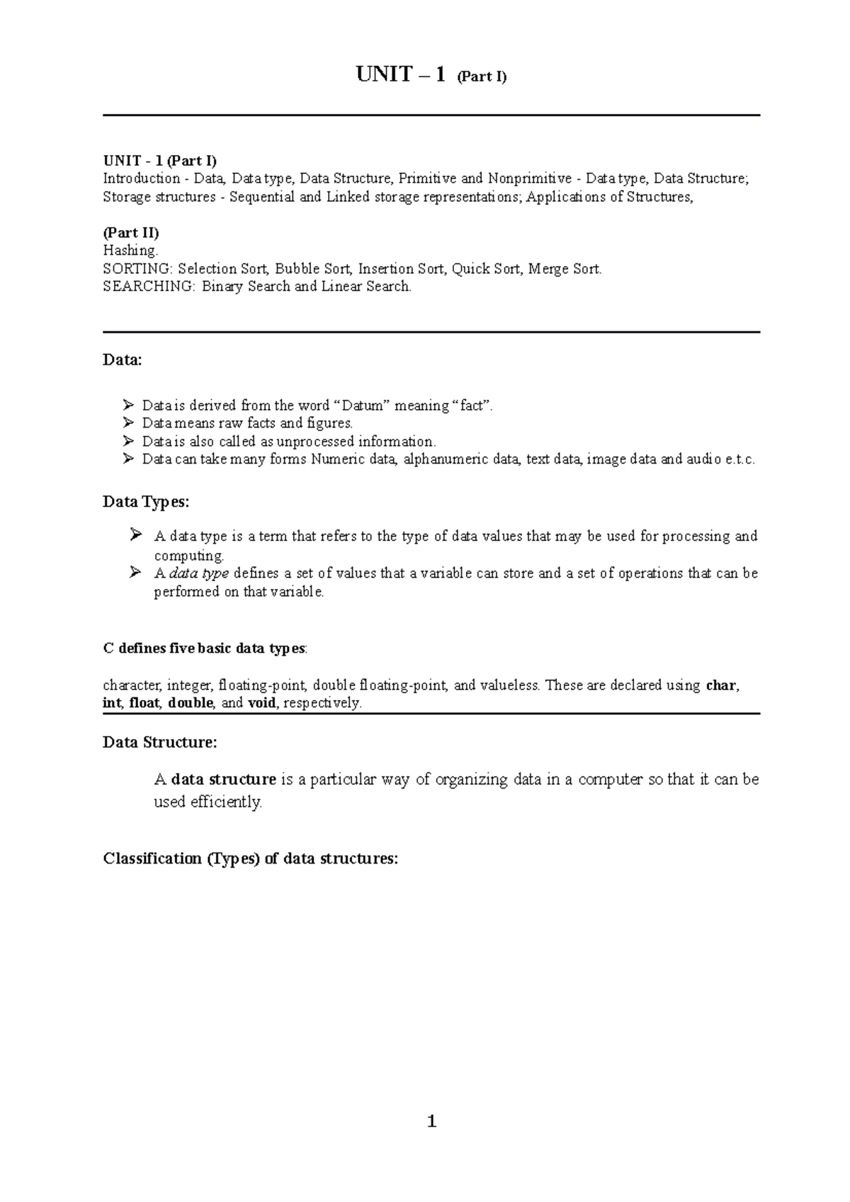 UNIT-1 part I (linked list content also present in a simple way) (DS) 1 ...