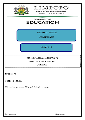 Grade 11 Mathematics Literacy Paper 1 - 2022 - All Past Papers ...
