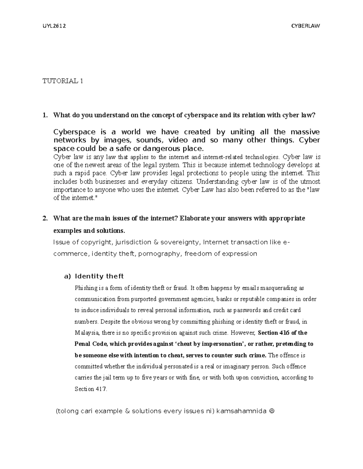 obscenity's and indecency cyber law - UYL2612 CYBERLAW TUTORIAL 1 1 ...