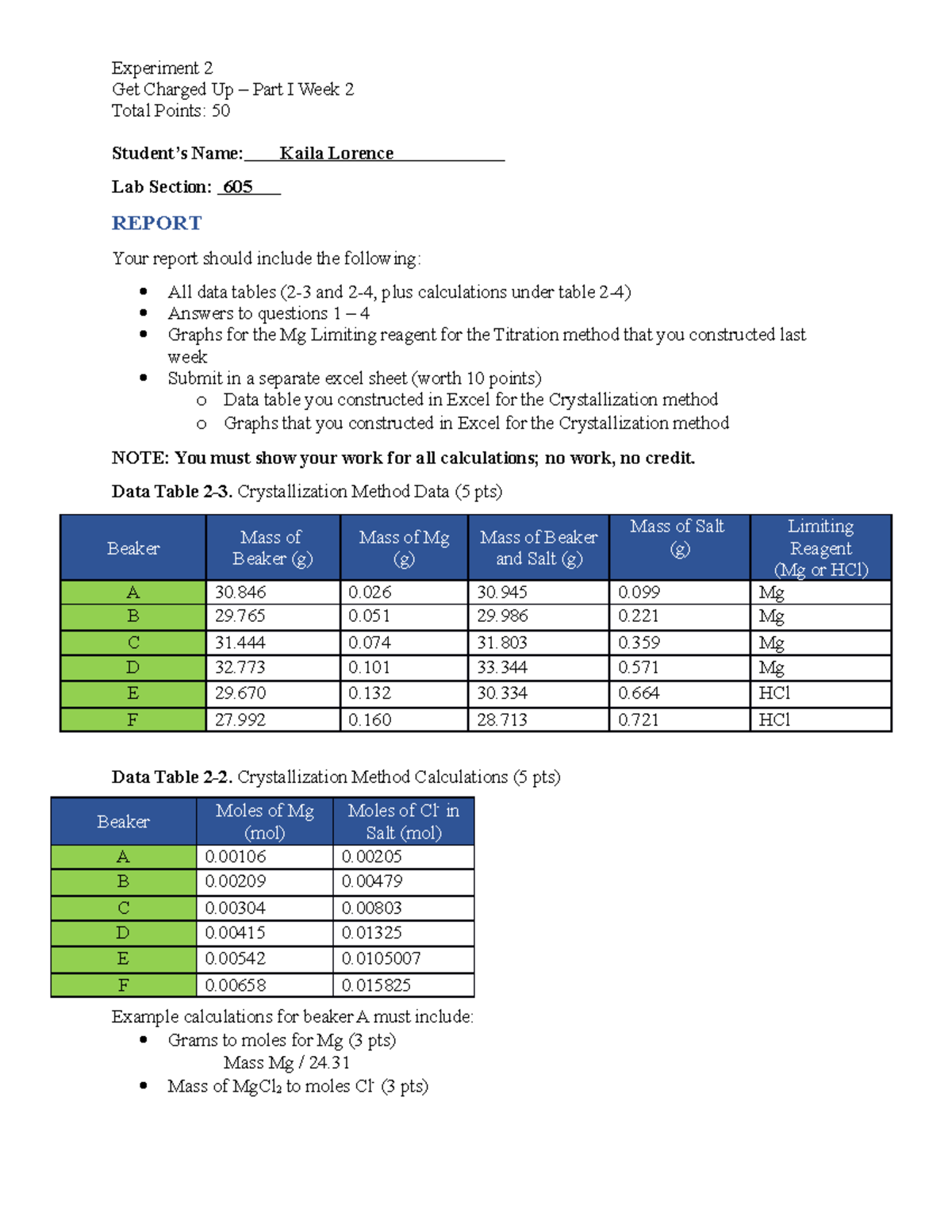 CHEM 109 Exp. 2 - Get Charged Up Part I - week 2 - Experiment 2 Get ...