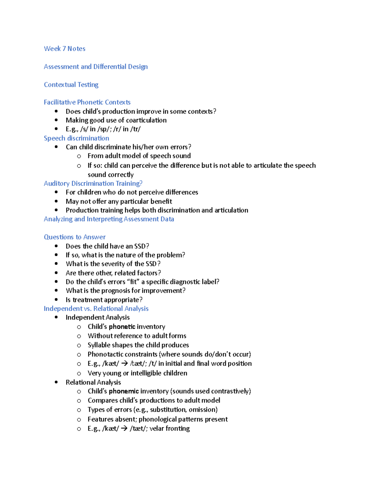 Week 7 notes - Week 7 Notes Assessment and Differential Design ...