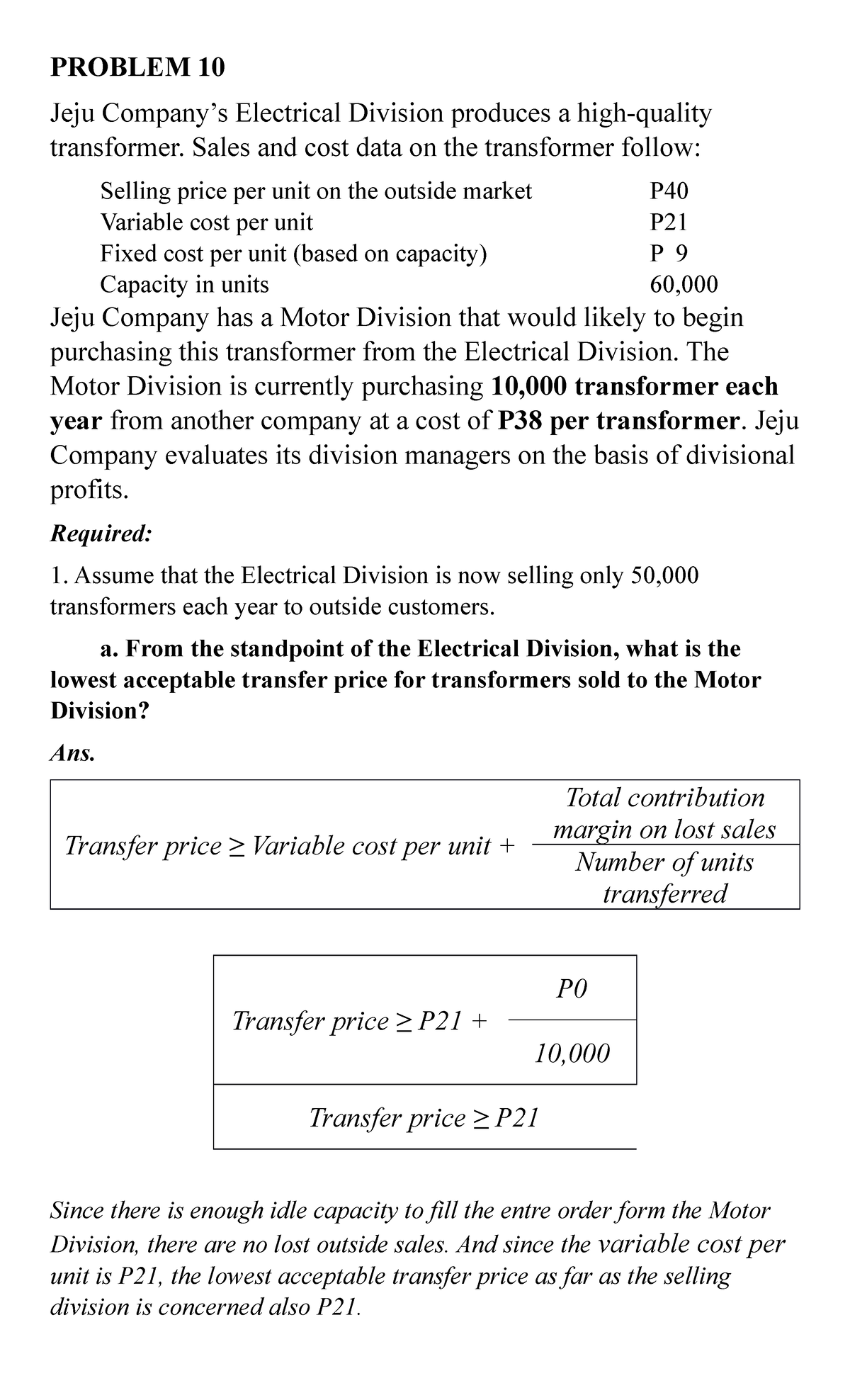 Chapter-4- Problem-10-11-P515-516 - PROBLEM 10 Jeju Company’s Electrical Division produces a ...
