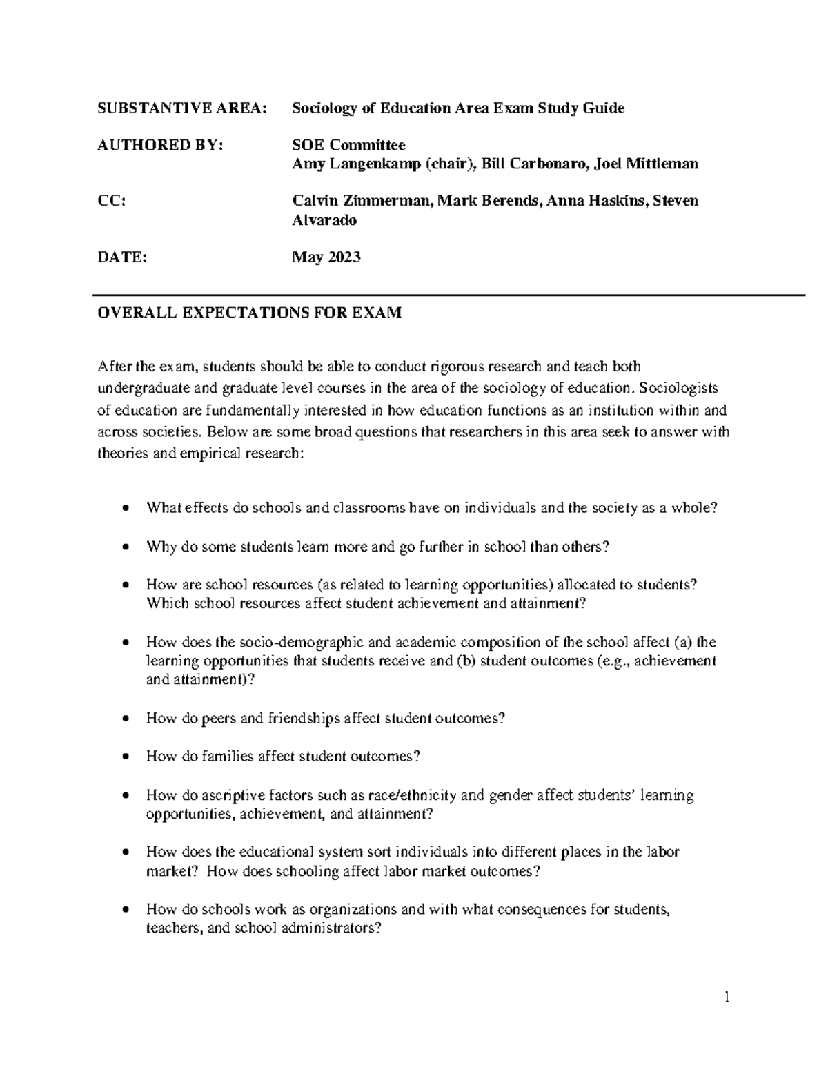 Area exam survey soe 2023 updated 6.30.2023 - SUBSTANTIVE AREA ...