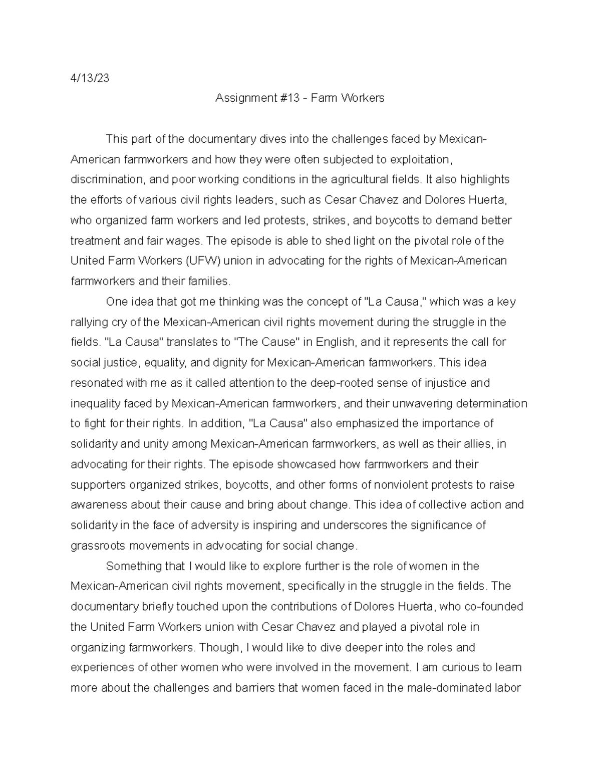 notes on Assignment #13 - Farm Workers - 4/13/ Assignment #13 - Farm ...