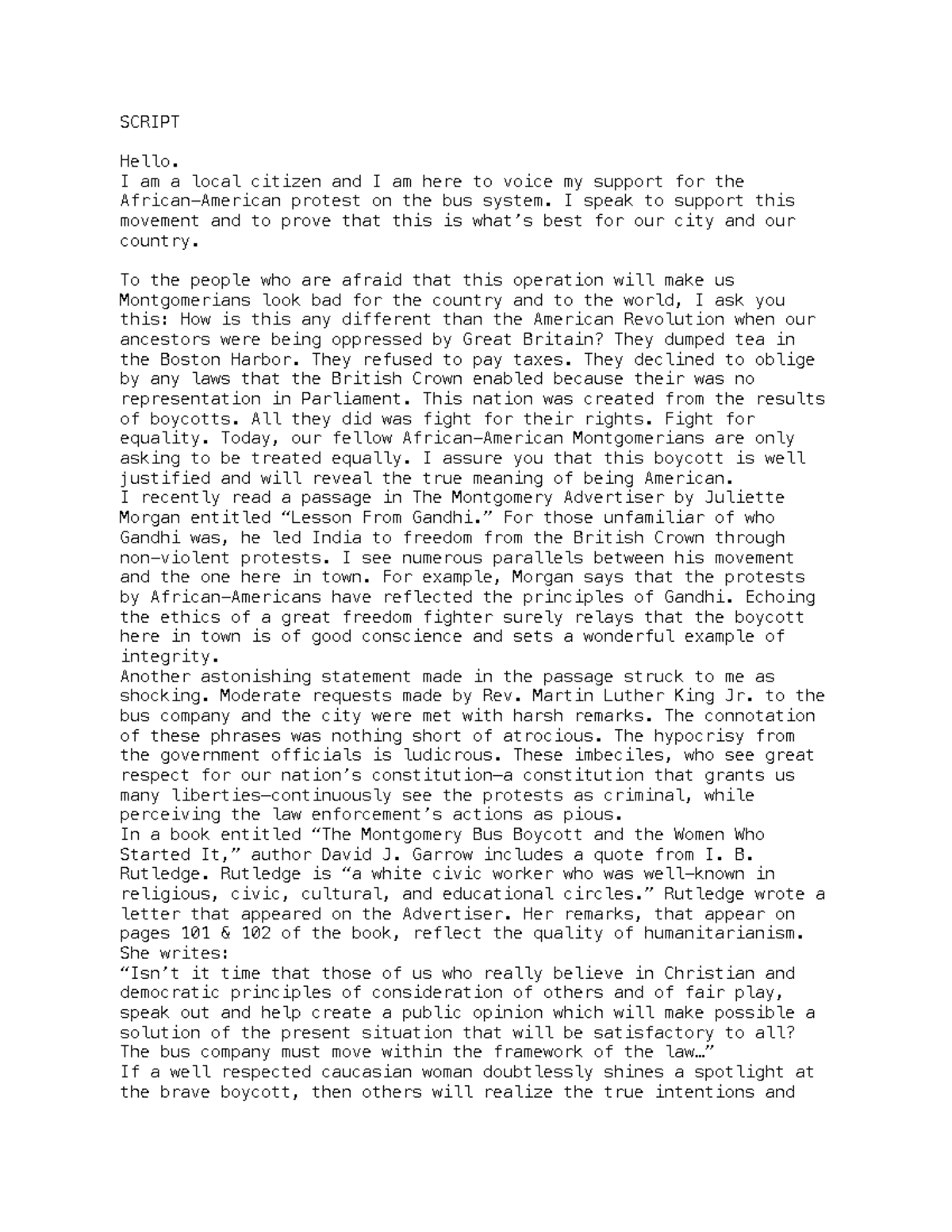 Module 5 Script - SCRIPT Hello. I am a local citizen and I am here to ...