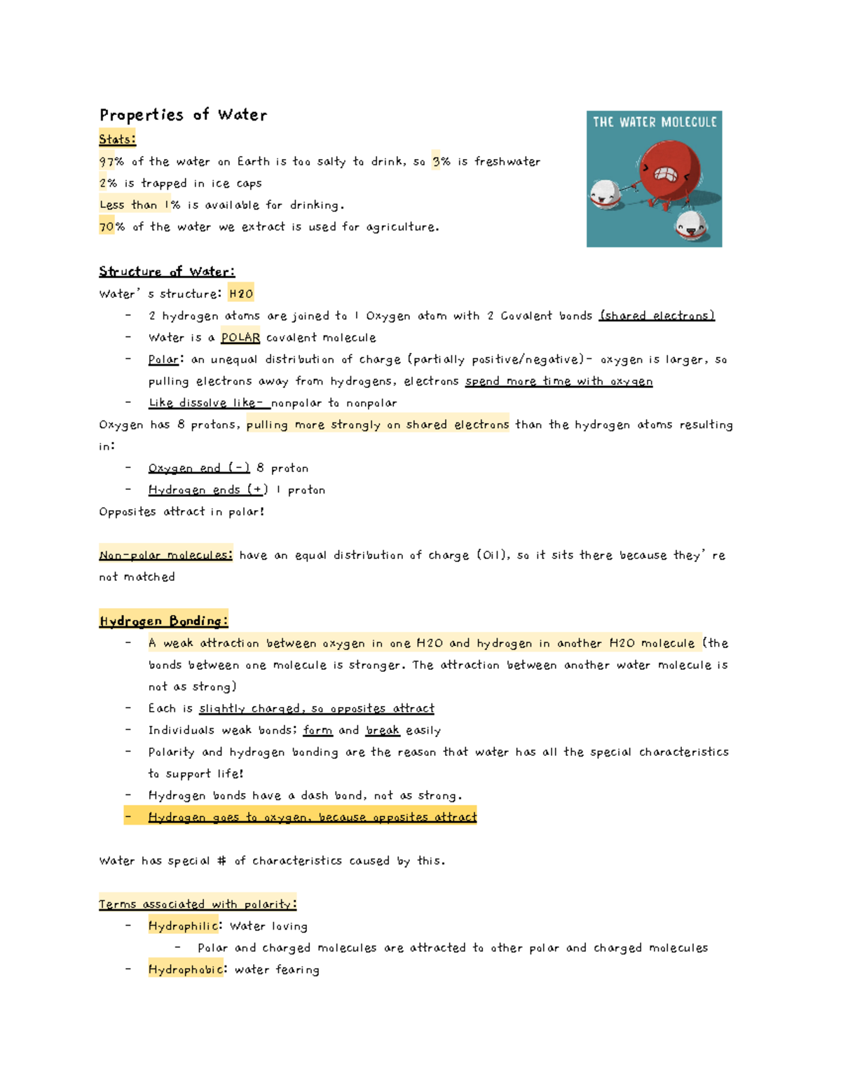 Properties of Water (Unit 2) - Properties of Water Stats: 97% of the ...