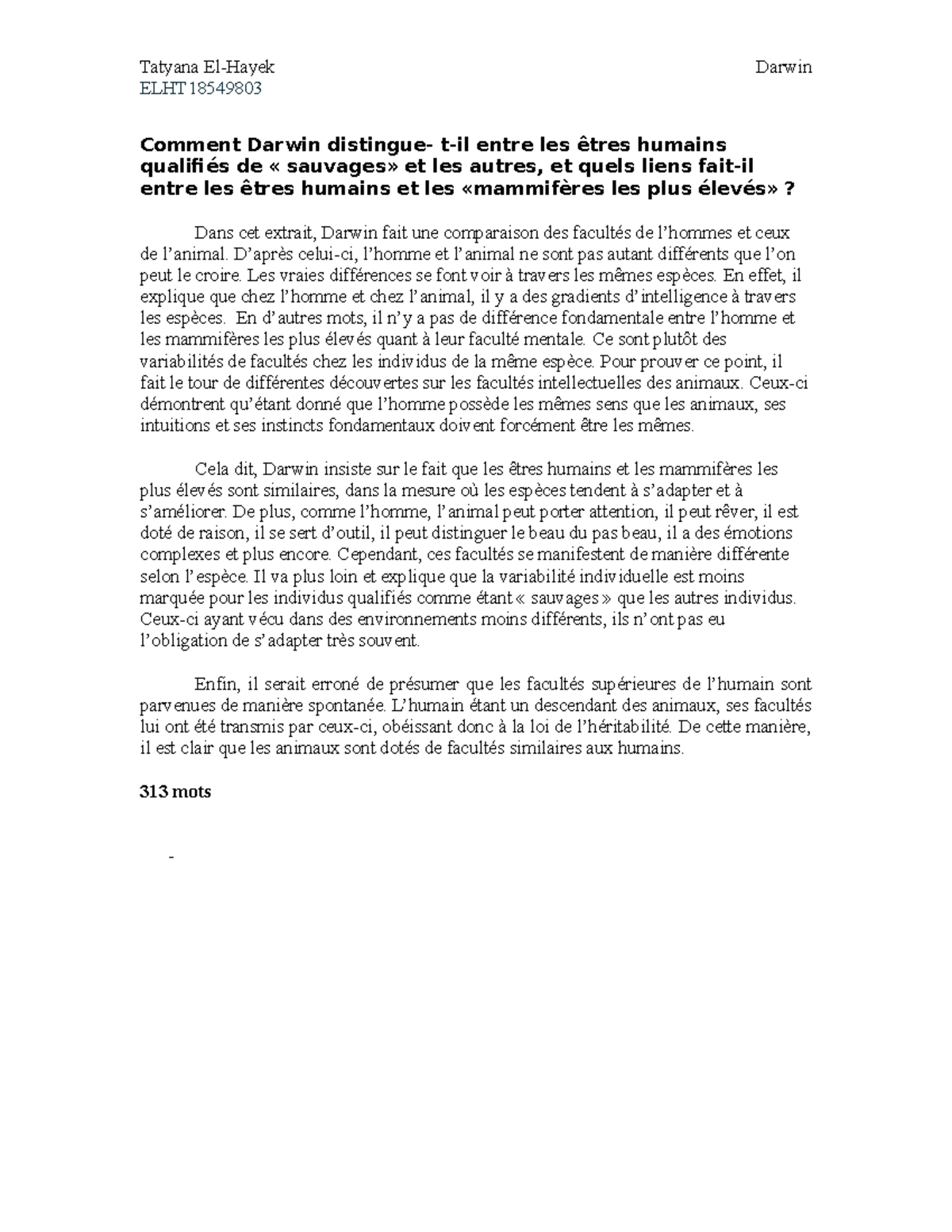 Fiche #6 - Tatyana El-Hayek Darwin ELHT Comment Darwin distingue- t-il ...