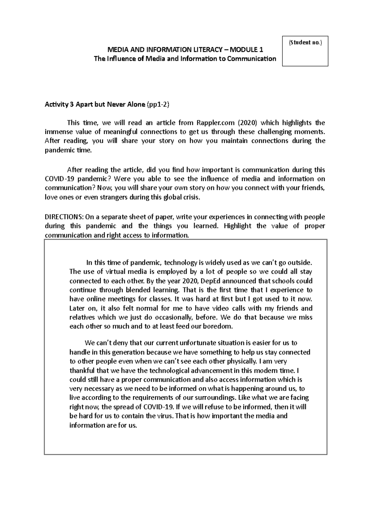 MIL. WEEK 1. Activity 3-6 - MEDIA AND INFORMATION LITERACY – MODULE 1 ...