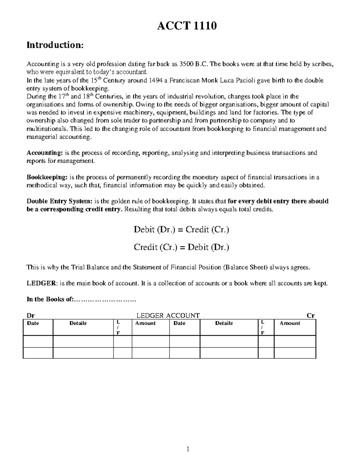 ACCT 1110 Financial Accounting lecture and practice question - ACCT ...