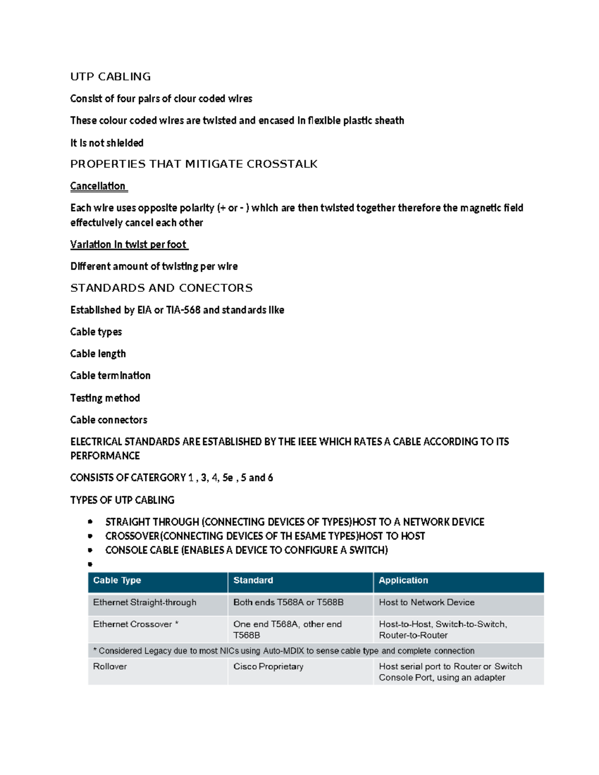 UTP Cabling - Summary Information Technology - UTP CABLING Consist of ...