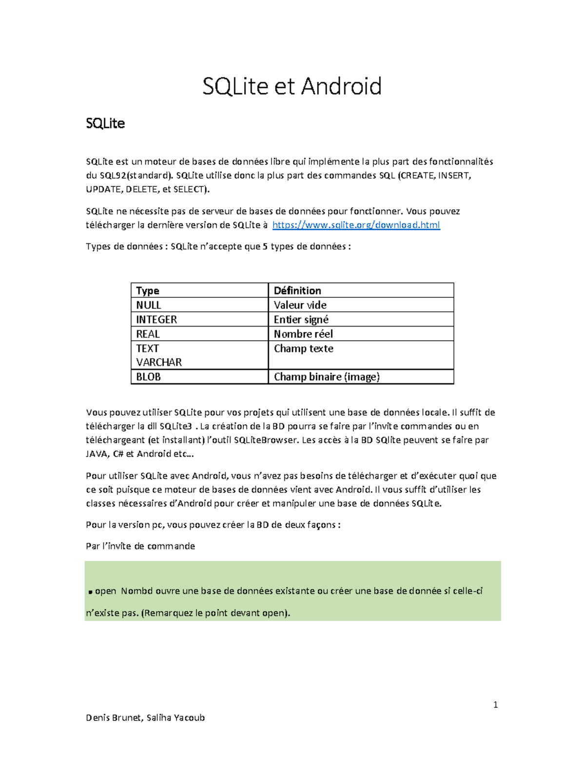 Sqlite sous android - cours de MYSQL avec travaux pratiques - ####### 1 ...
