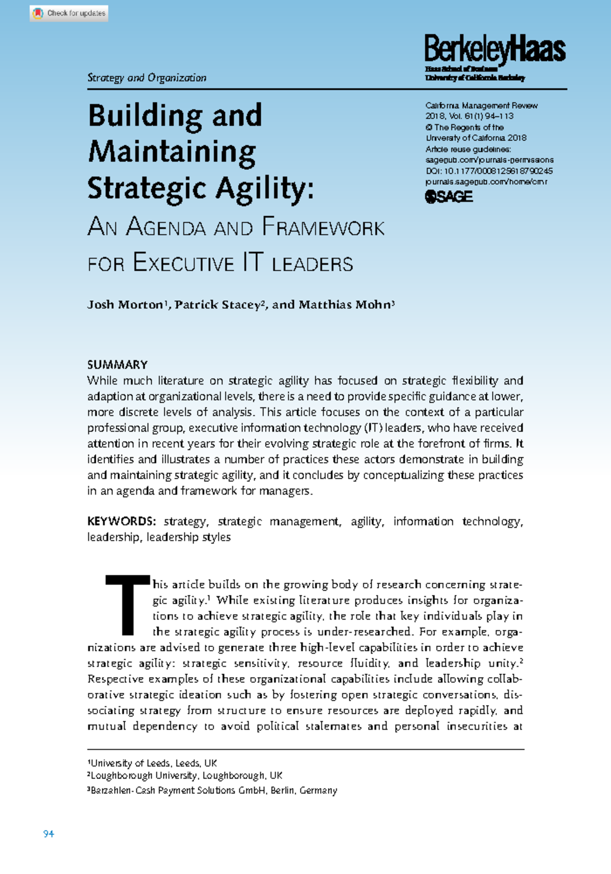 Building and Maintaining Strategic Agility - An Agena and Framrwork for ...