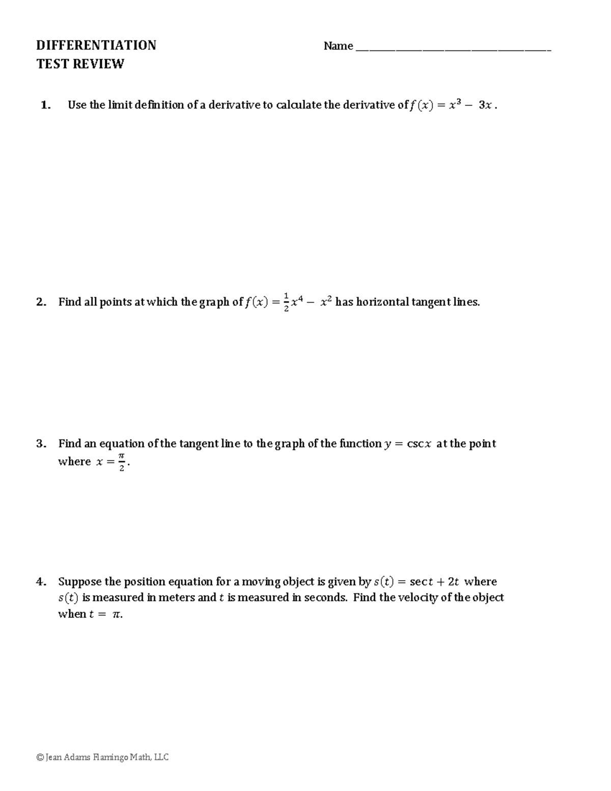 Differentiation part1 review - DIFFERENTIATION Name