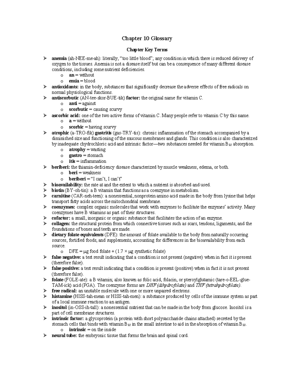 Chapter 10 Glossary - Things you should know - Chapter 10 Glossary Chapter Key Terms anemia ...