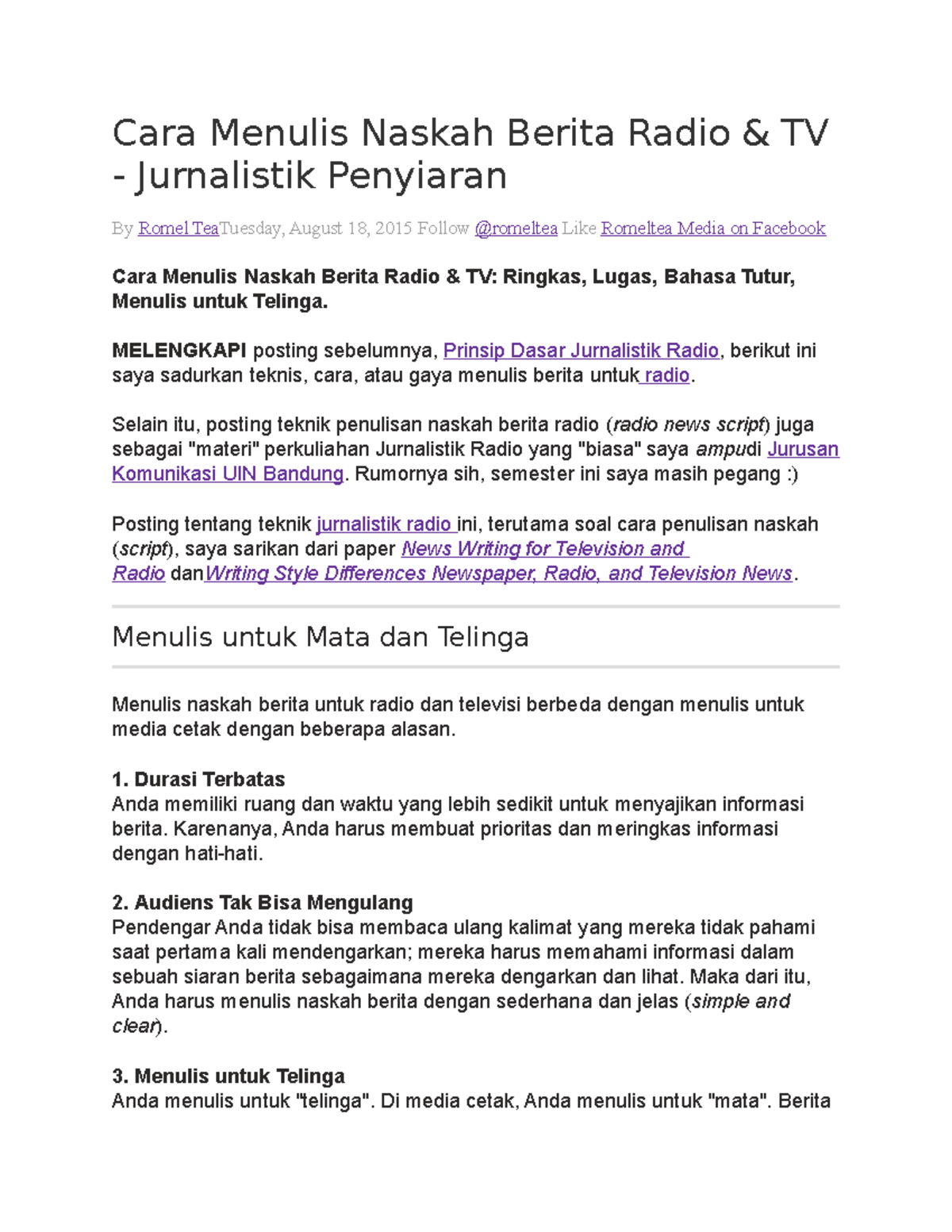 Sap teknik menulis naskah radio dan tv - Cara Menulis Naskah Berita ...