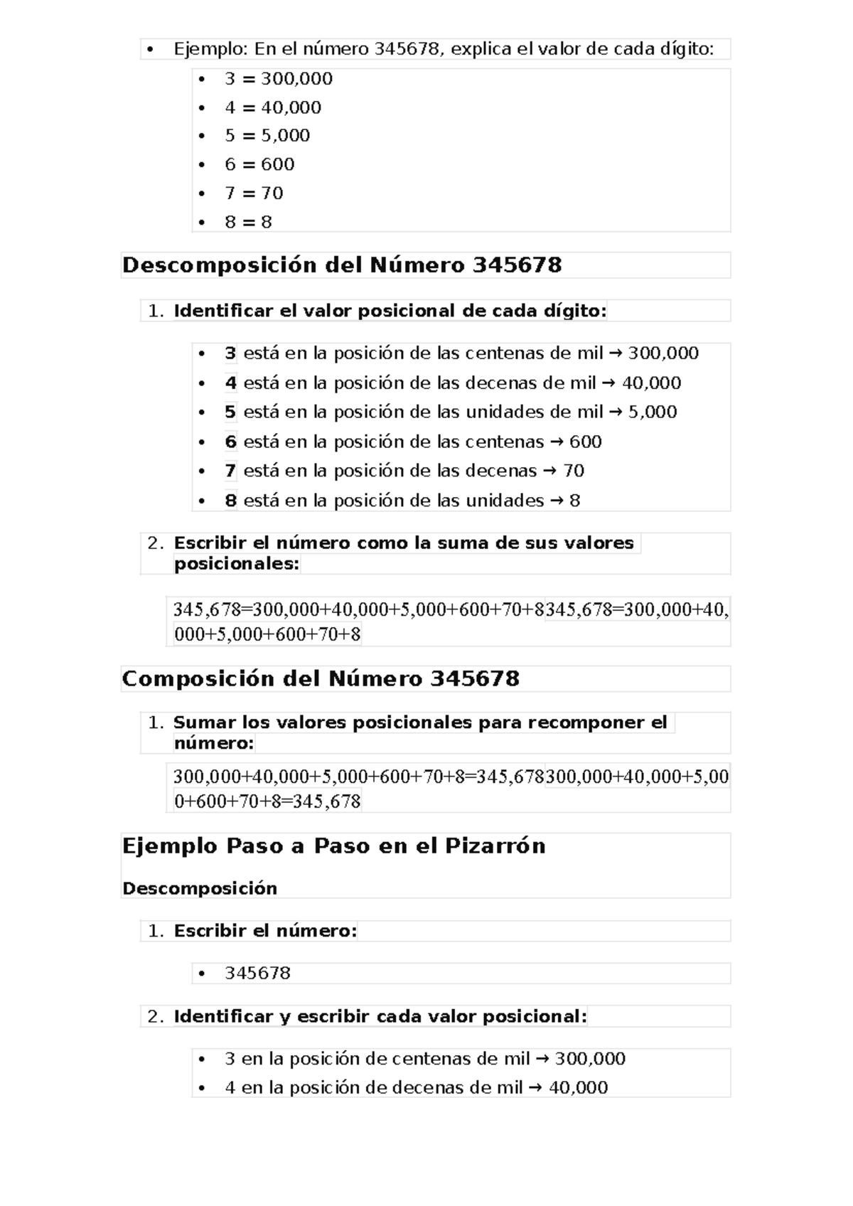 matemática para escuela - Ejemplo: En el número 345678, explica el ...
