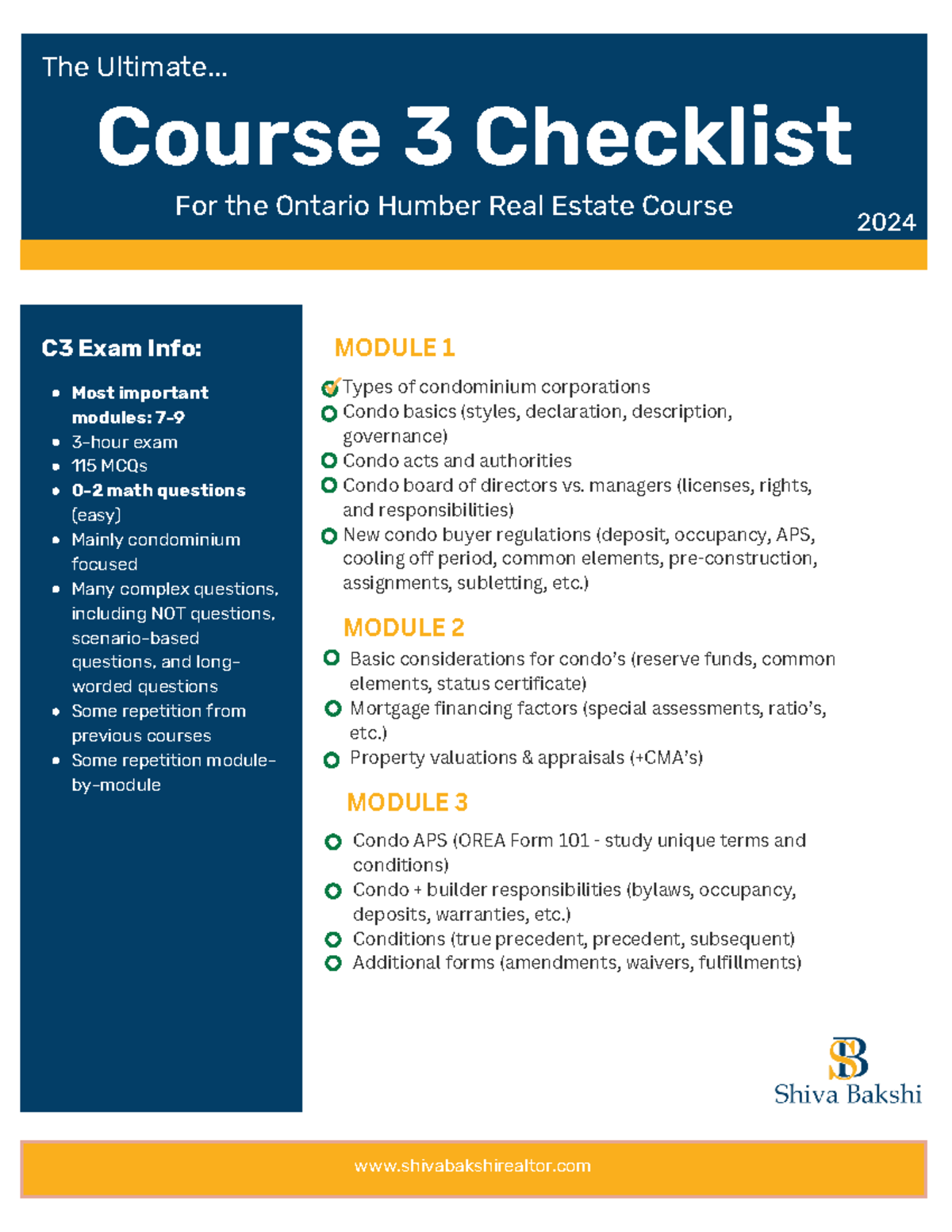 The Ultimate Course 3 Checklist by Shiva Bakshi - shivabakshirealtor ...