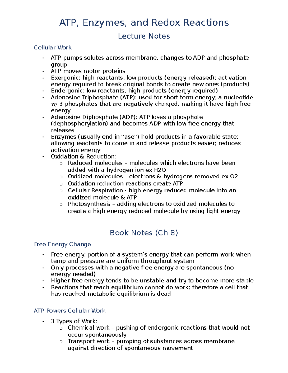 ATP& Enzymes& Redox Reactions - ATP, Enzymes, and Redox Reactions ...