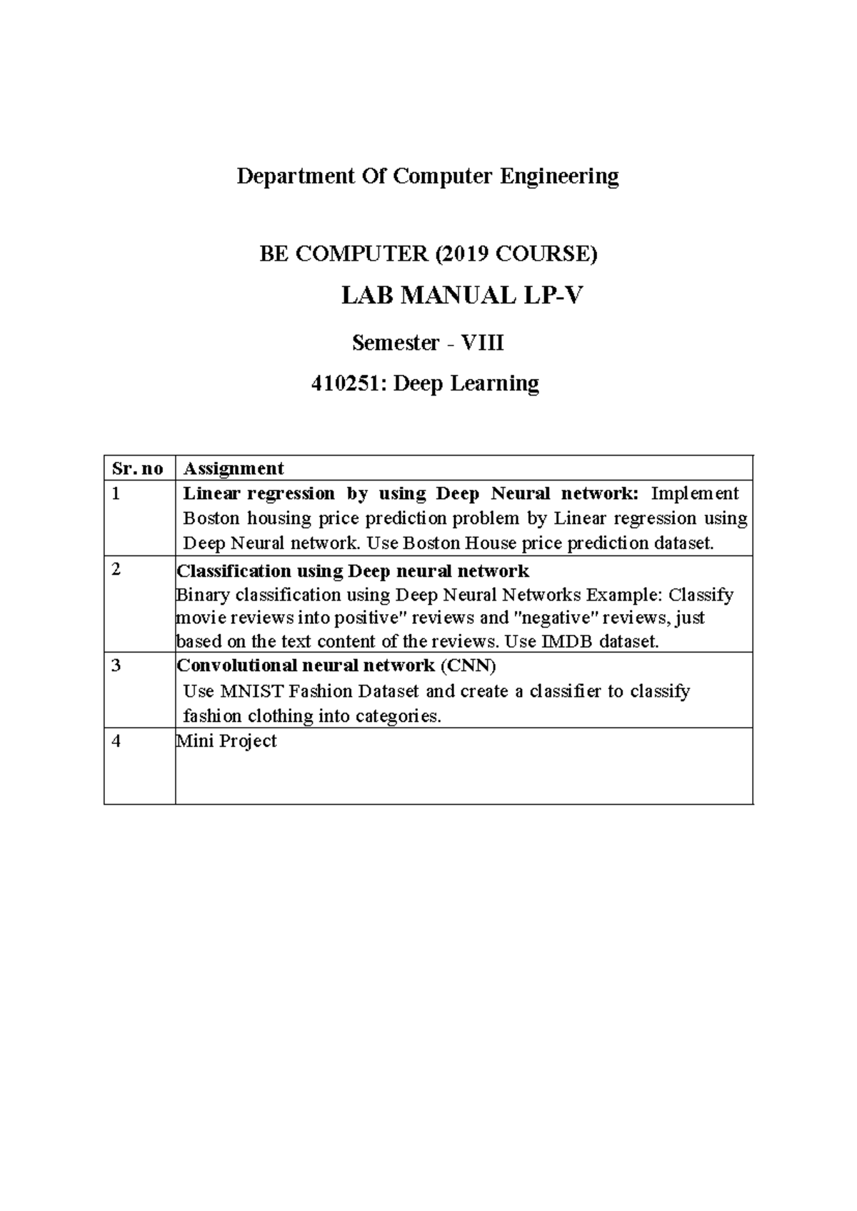 Deep Learning Manual - Department Of Computer Engineering BE COMPUTER (2019 COURSE) LAB MANUAL ...