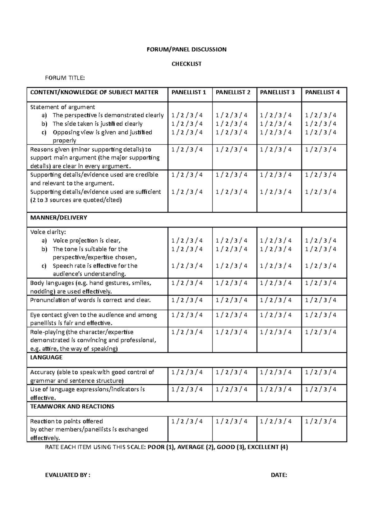 Forum Checklist - FORUM/PANEL DISCUSSION CHECKLIST FORUM TITLE: CONTENT ...