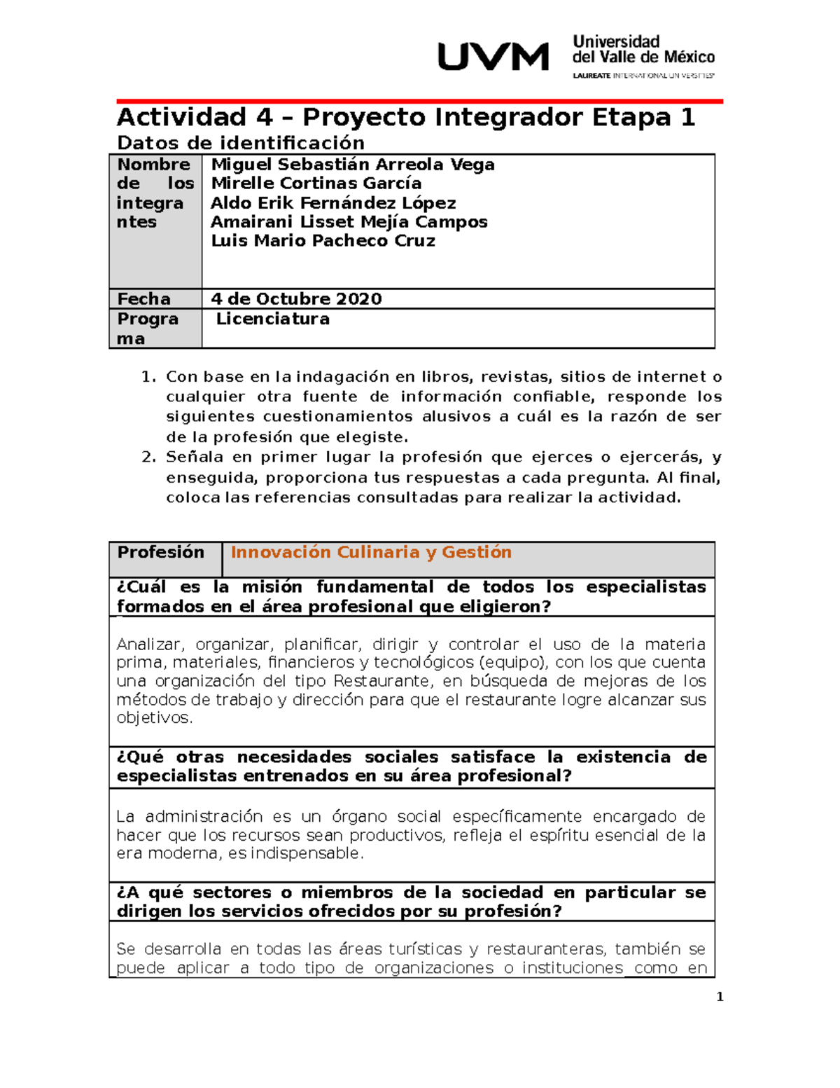 Act#4 Proyecto integrador etapa 1 - Actividad 4 – Proyecto Integrador Etapa 1 Datos de ...