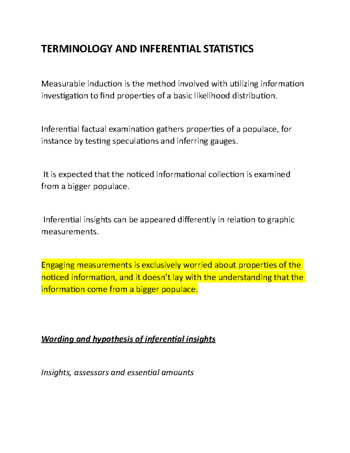 Terminology And Inferential Statistics - TERMINOLOGY AND INFERENTIAL ...