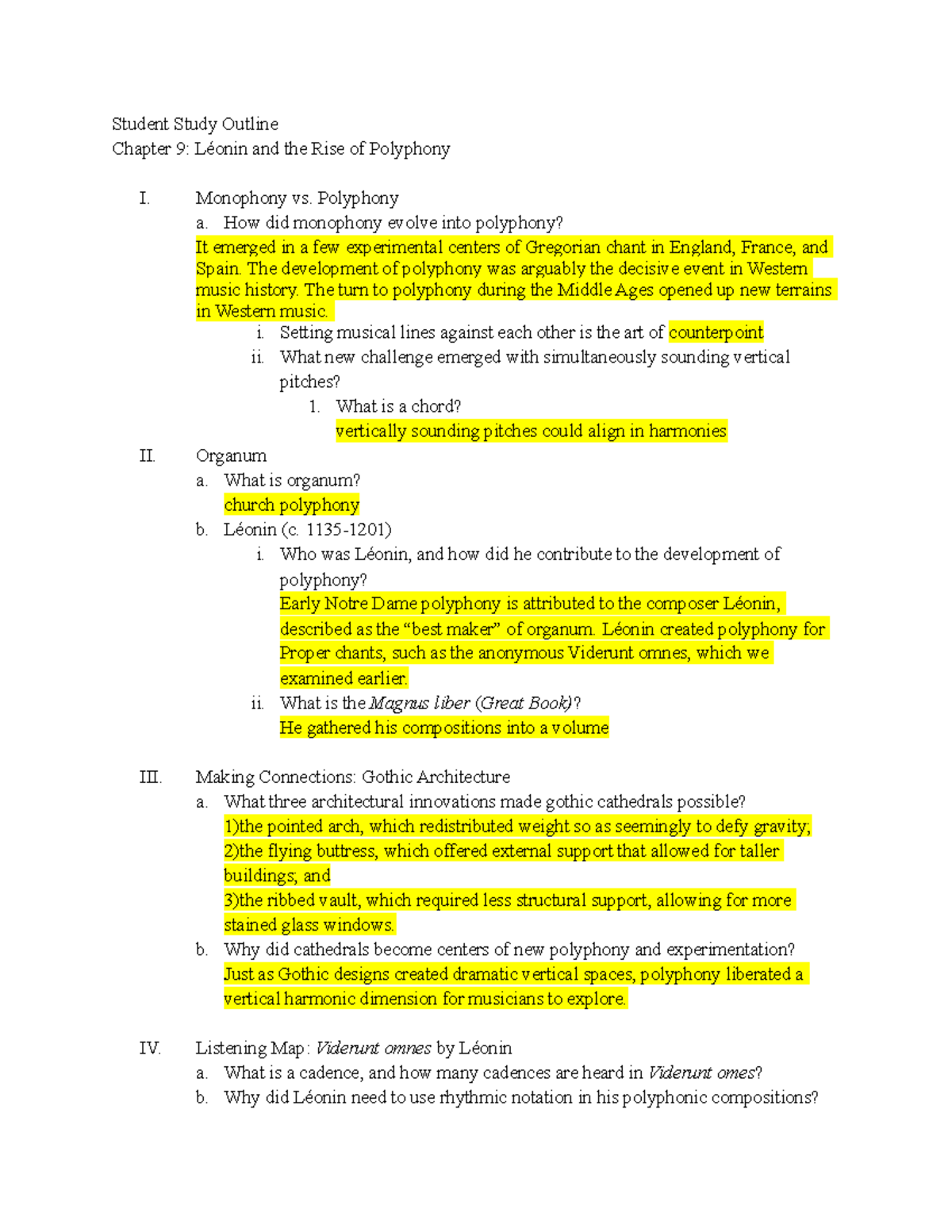 Todd 2e SSO Chapter 9 Leonin and the Rise of Polyphony Student Study ...