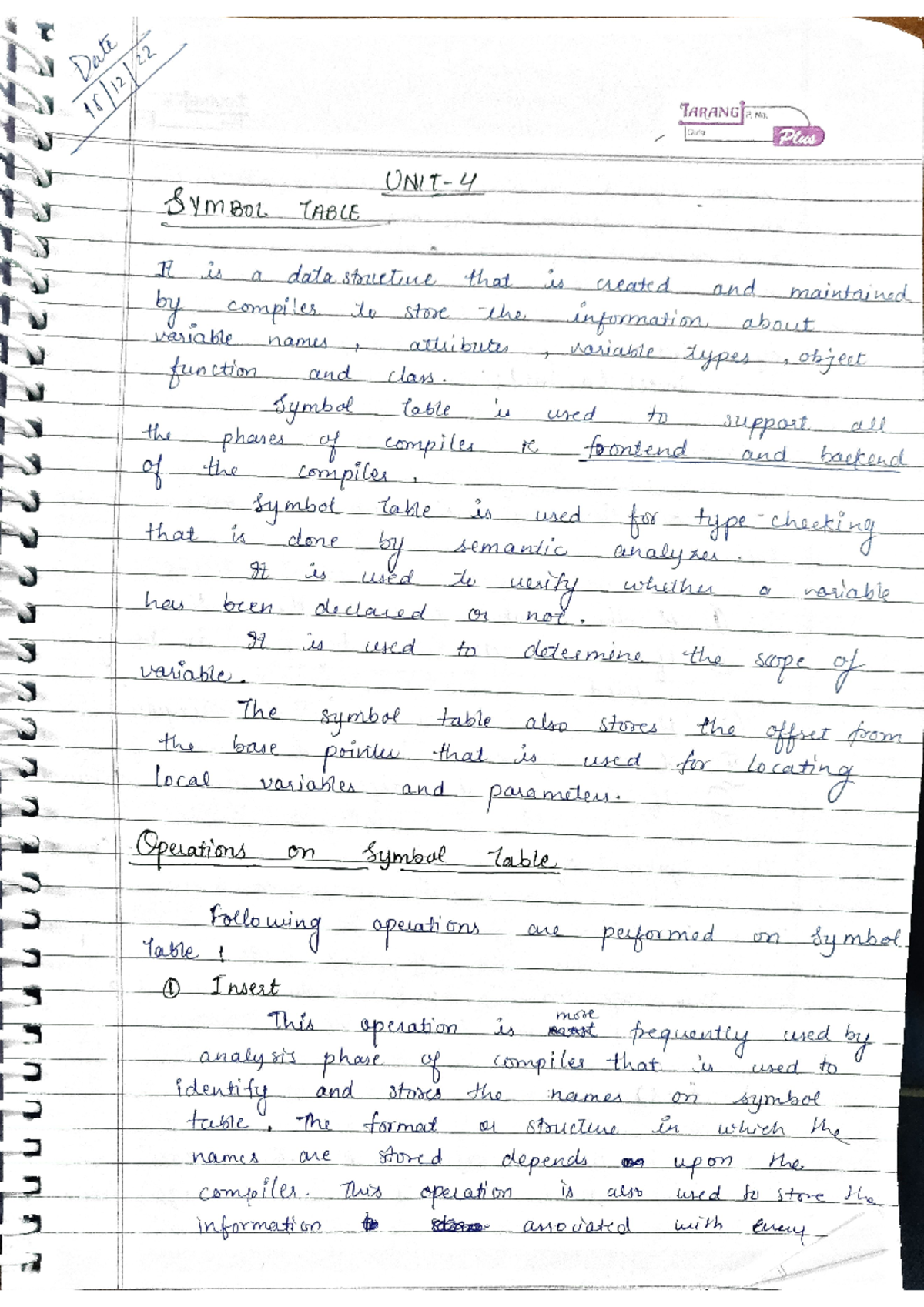 Compiler design unit 4 - B.tech - Studocu