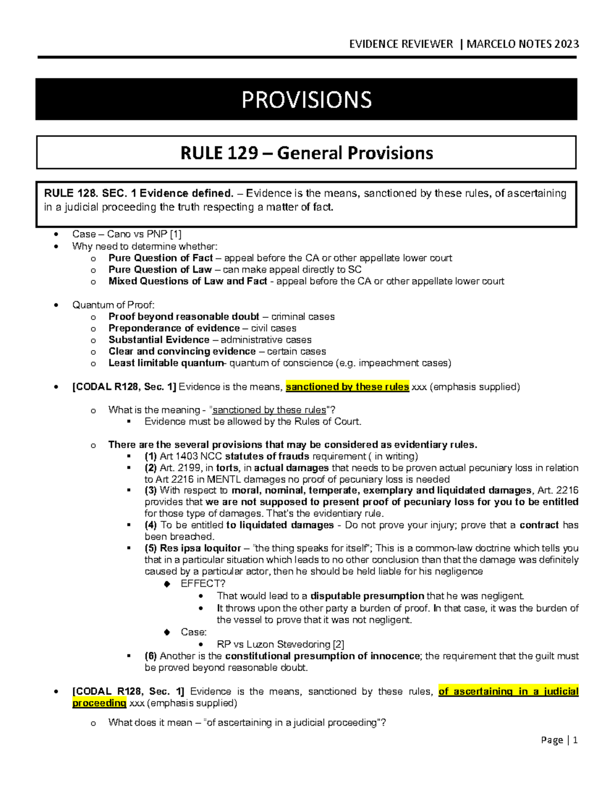 Evidence - impeachment cases) [CODAL R128, Sec. 1] Evidence is the ...