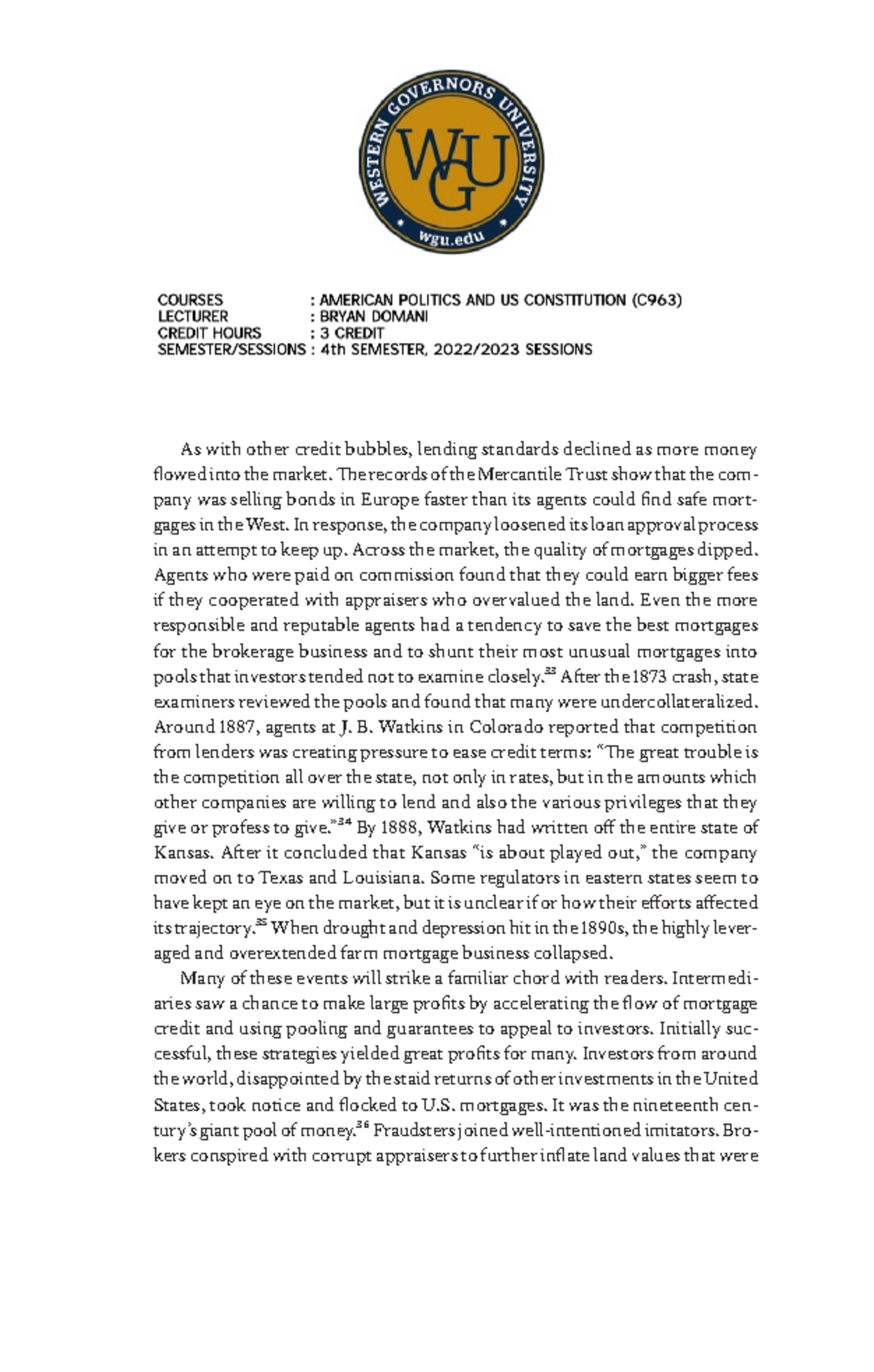 C963- Western Governor University- American Politics AND US ...