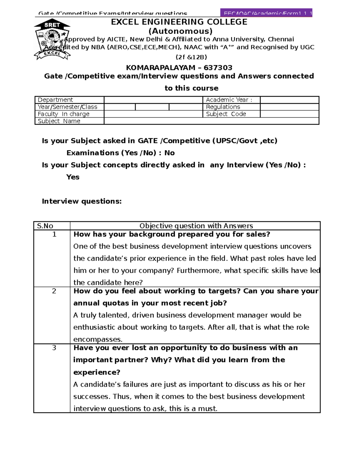 EDC Competitive Interview Questions -Form - Gate /Competitive Exams ...