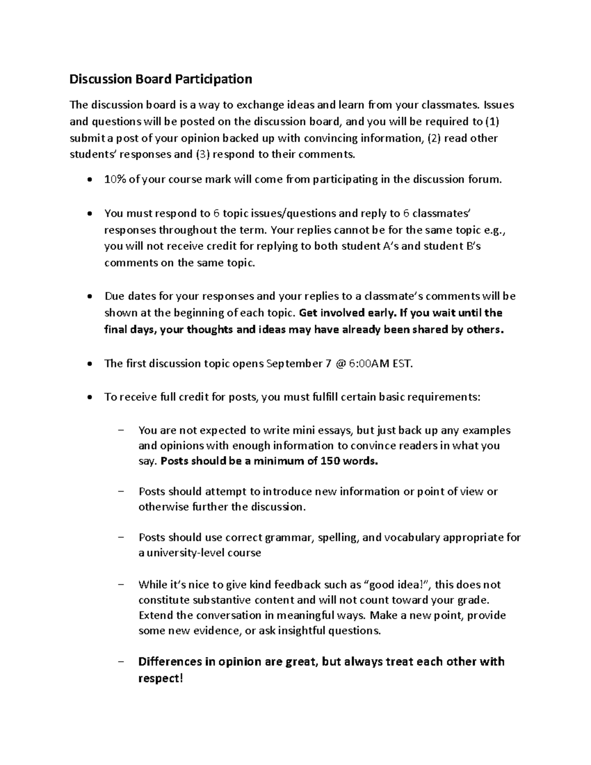 Discussion Board Posts - Discussion Board Participation The discussion ...