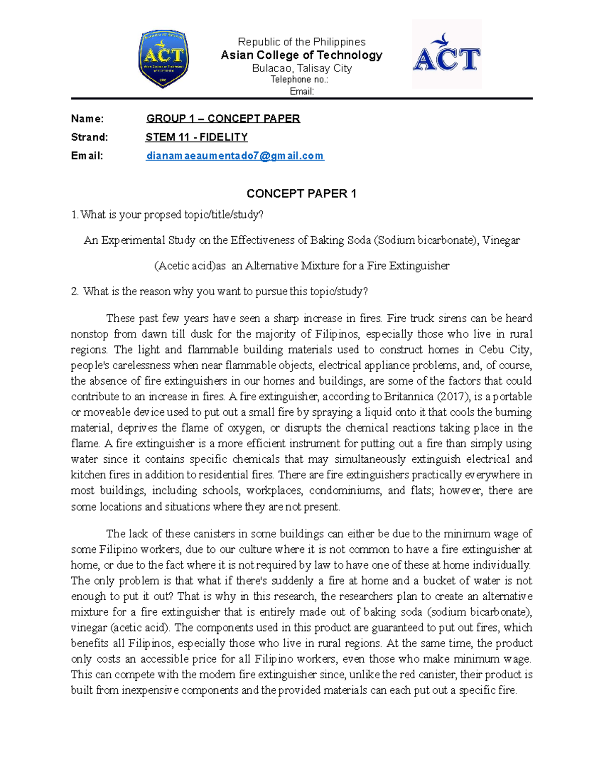 Group 1- Conceptpaper 2 - Republic of the Philippines Asian College of ...