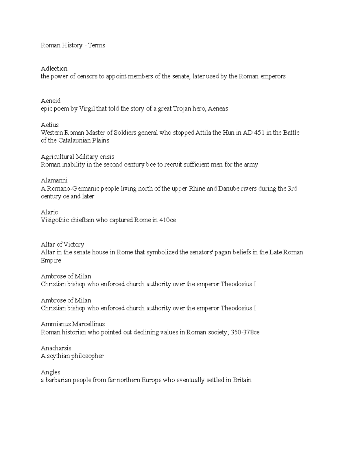 Roman History - terms 1 - practice notes - Roman History - Terms ...