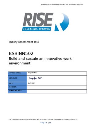 Chcprp 003 Theory paper v8.2 - Theory Assessment Task CHCPRP Reflect on and improve own ...