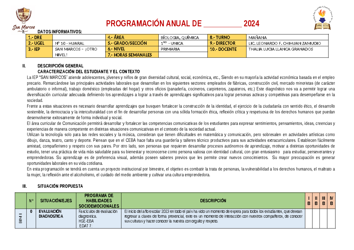 PROG- Anual-COM 1RO Secundaria - PROGRAMACIÓN ANUAL DE __________ 2024 I. DATOS INFORMATIVOS: 1 ...