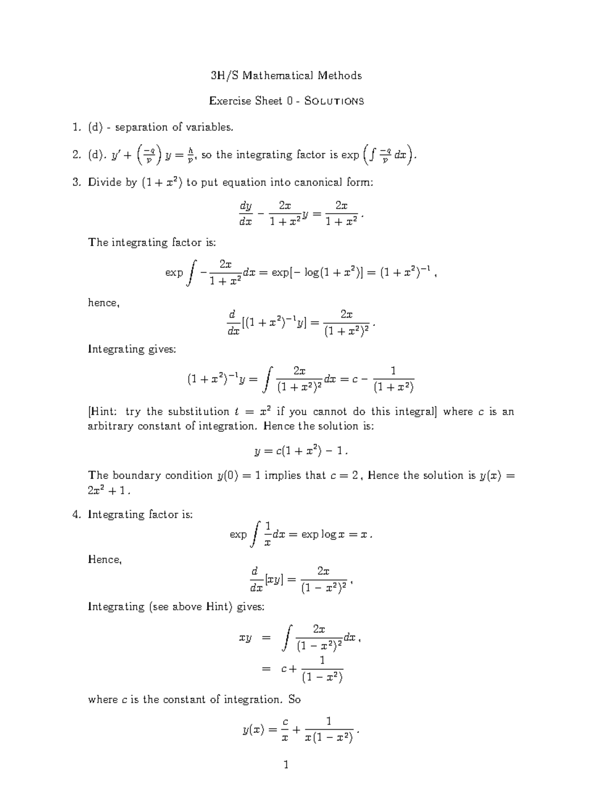 3h Math Meth exsheet 0sol - 3H/S Mathematical Methods Exercise Sheet 0 ...