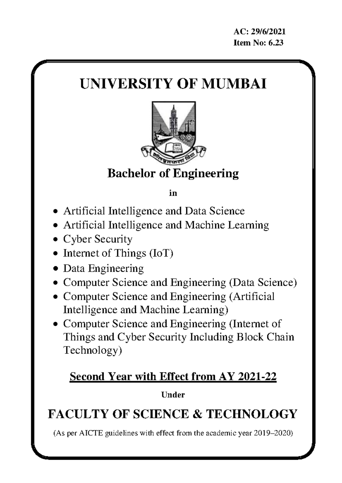 Syllabus - Mup - AC: 29/6/ Item No: 6. UNIVERSITY OF MUMBAI Bachelor of ...