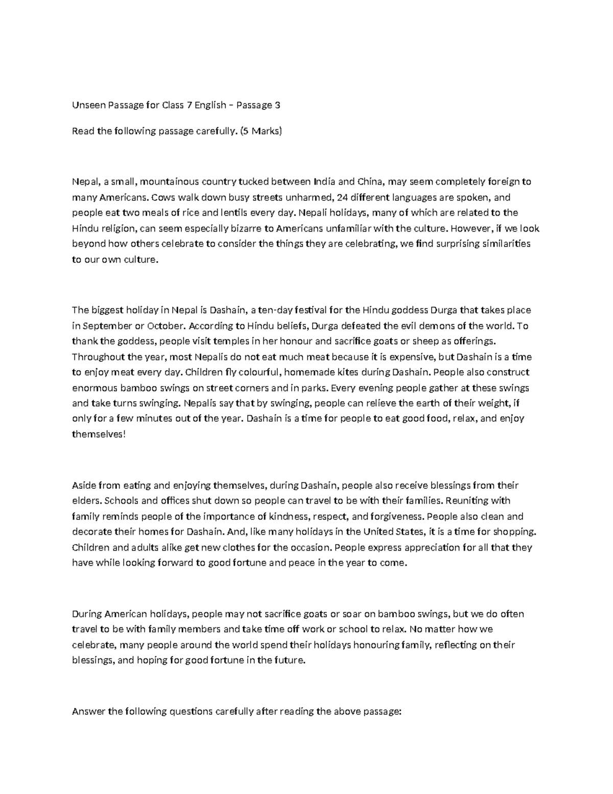 Document Unseen Passage For Class 7 English Passage 3 Read The document-unseen-passage-for-class-7-english-passage-3-read-the