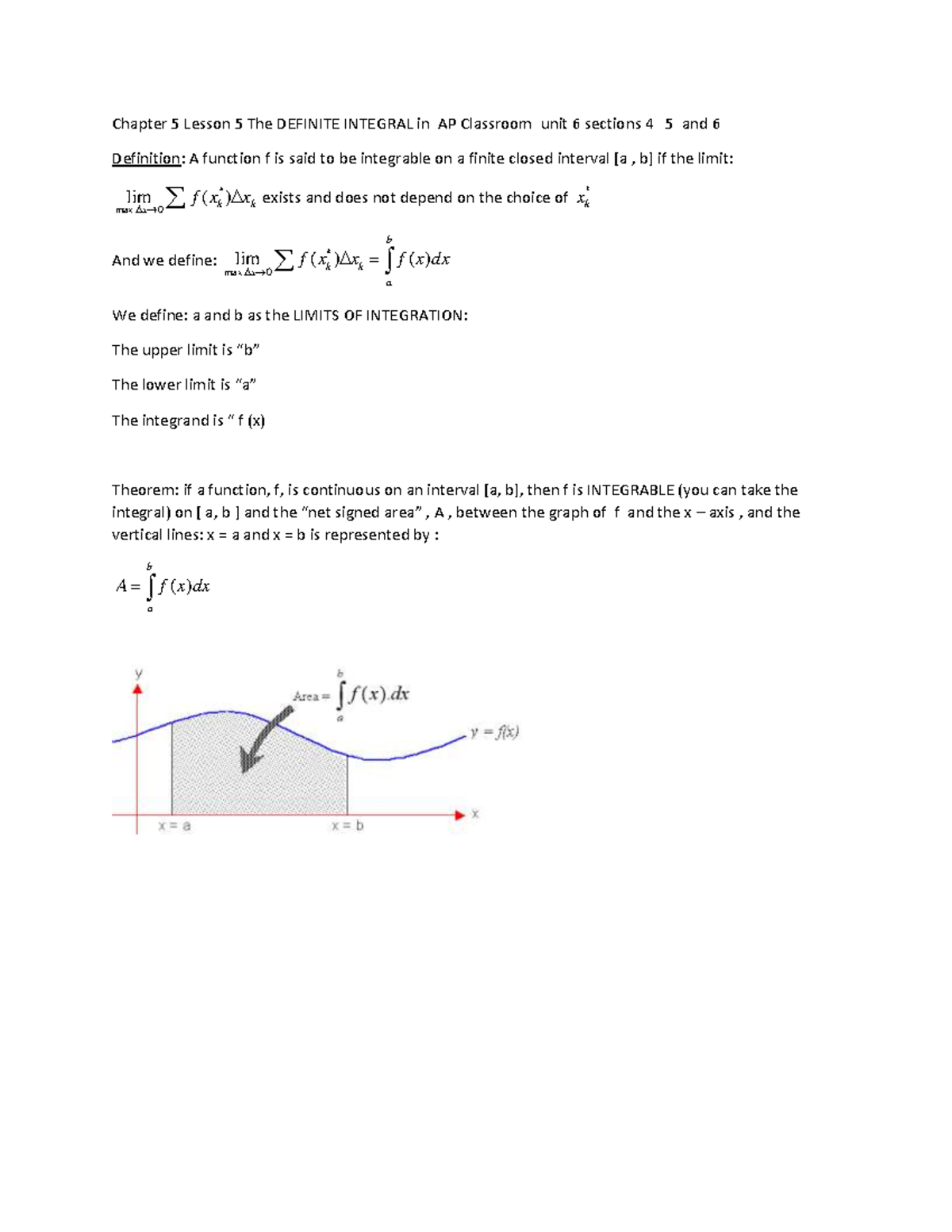Chapter 5 Lesson 5 The Definite Integral In Ap Classroom Unit 6