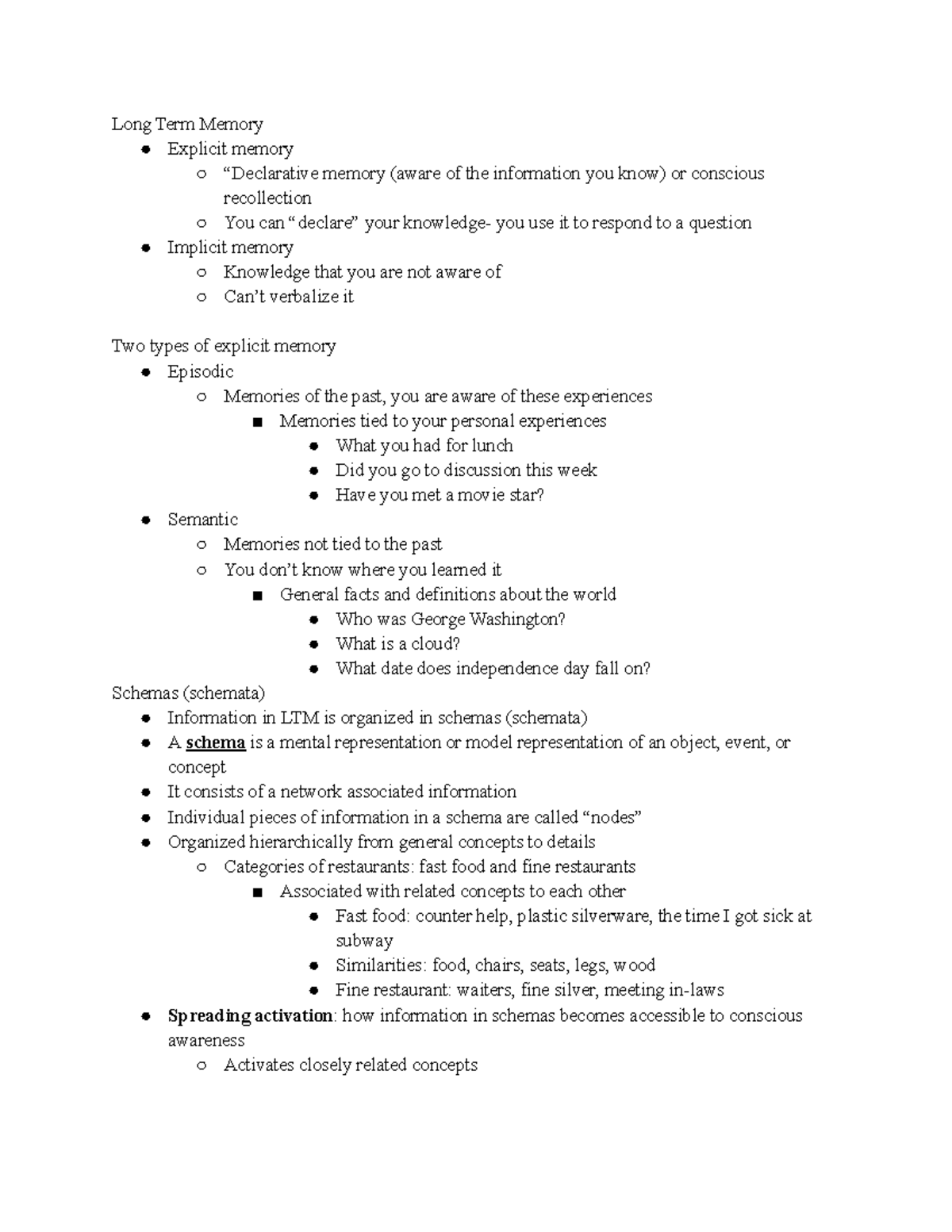 Psych lecture 10 06 22 - Long Term Memory Explicit memory “Declarative memory (aware of the ...