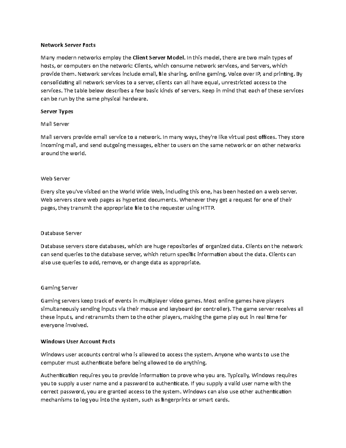 Lecture Notes 5 - Network Server Facts Many modern networks employ the ...