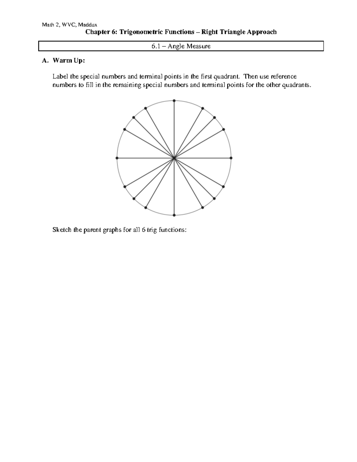 6.1- Angle Measure - Review notes - Chapter 6: Trigonometric Functions ...
