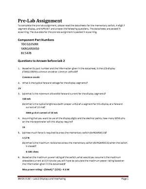 Prelab 3150 lab 4 - Pre-Lab Assignment Complete the pre-lab assignment and submit it to ...